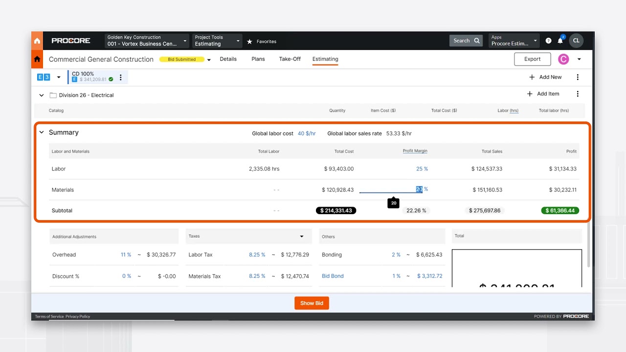 Procore Estimating Demo