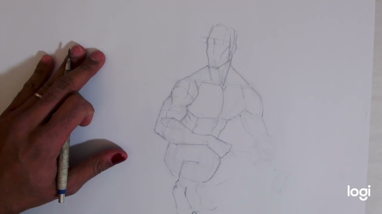 Male figure sketch & render in pencil