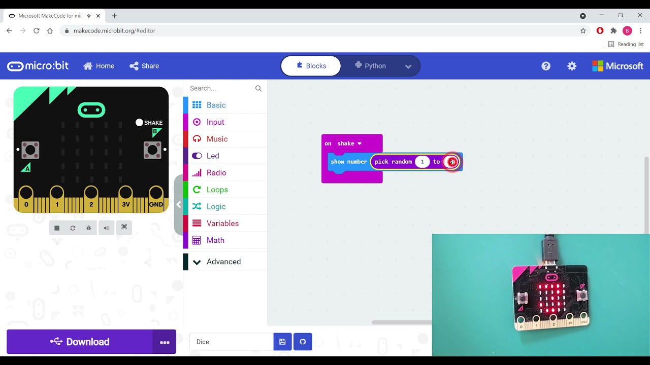 Making a Dice - BBC Micro:bit Projects 2021 + ( Python Programming)