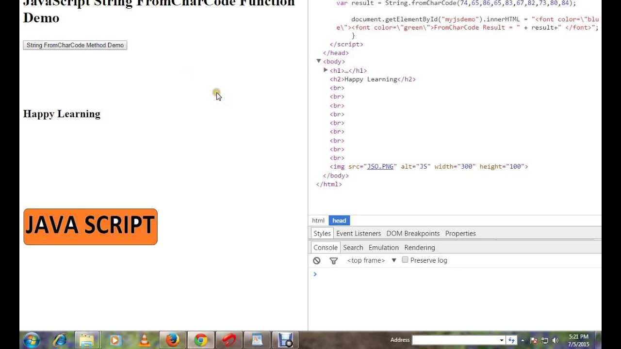 TAMIL STRINGS FROMCHARCODE METHOD IN JAVASCRIPT DEMO