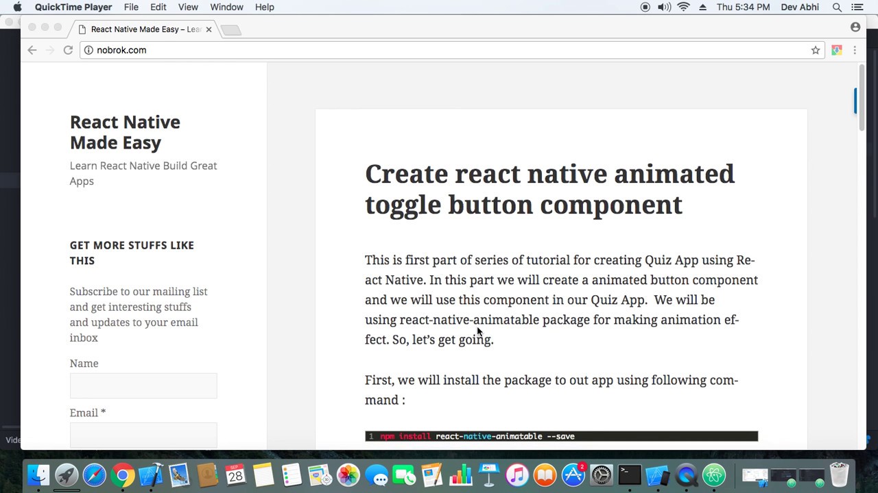 Create react native animated toggle button component