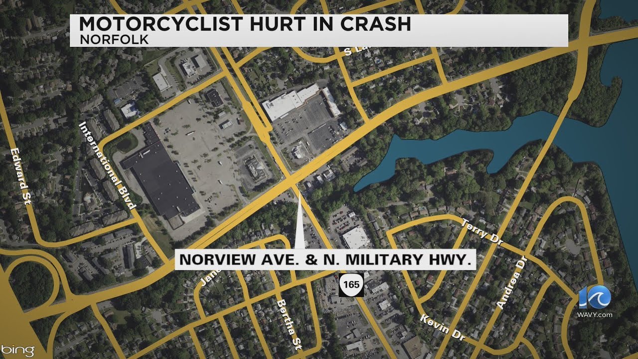 Motorcyclist hospitalized after crash on Norview Ave in Norfolk