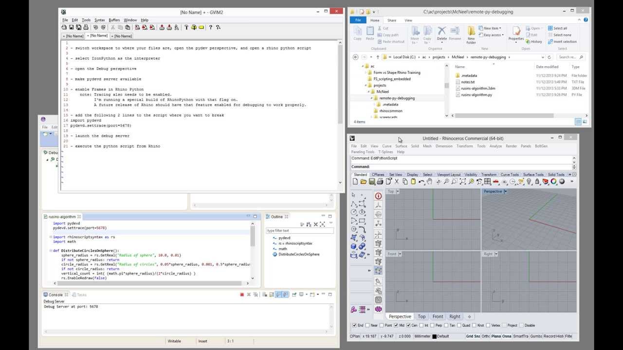 Rhino Python remote debugging with PyDev