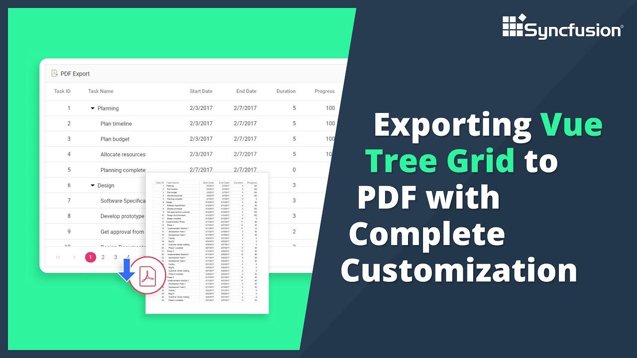 Exporting Vue Tree Grid to PDF with Complete Customization