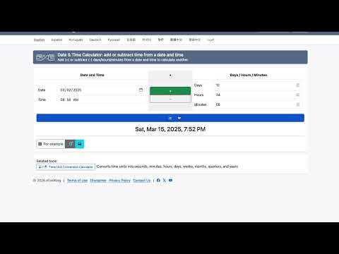 Date & Time Calculator: add or subtract days/hours/minutes from a date and time to calculate another
