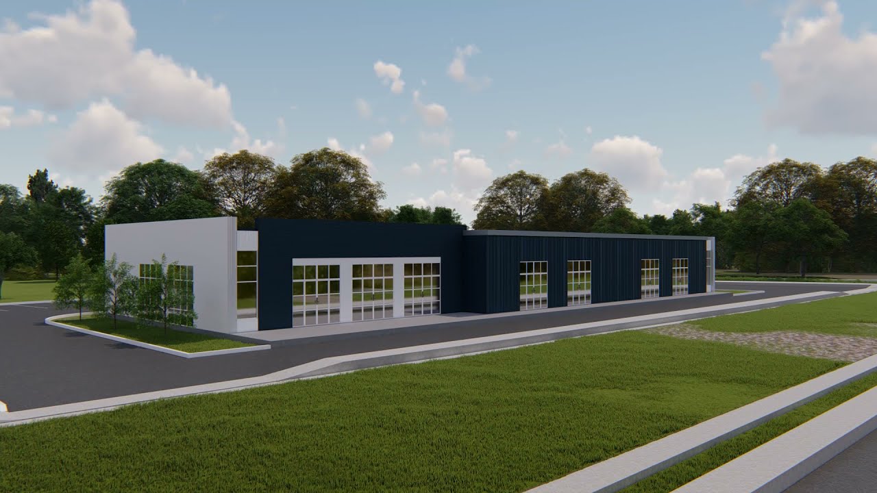 Offices Metal Building - 3D Rendering