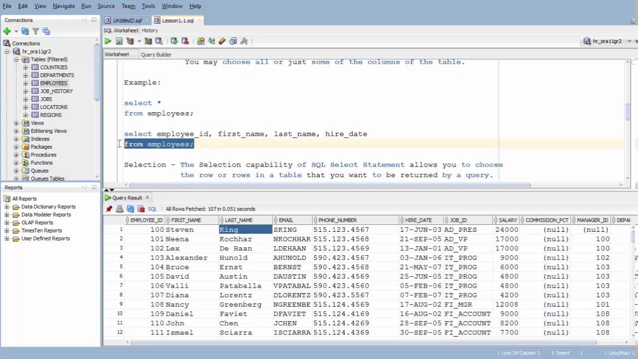 Lesson 1: Retrieving Data Using the SQL SELECT Statement
