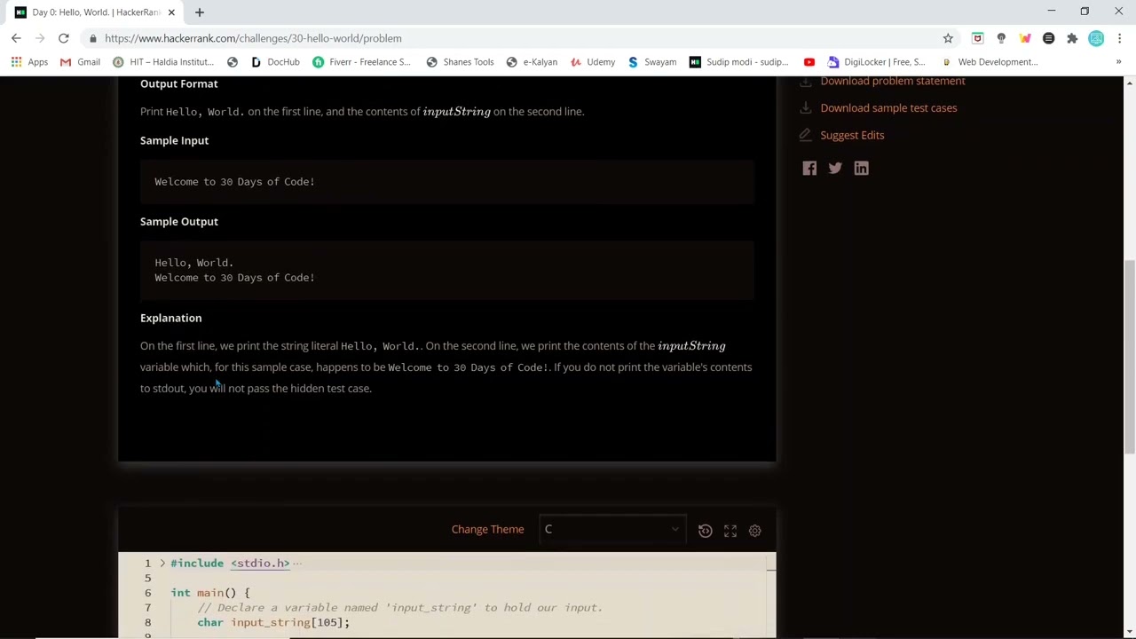 Day 0  Hello, World   Hackerrank solution in C Full HD