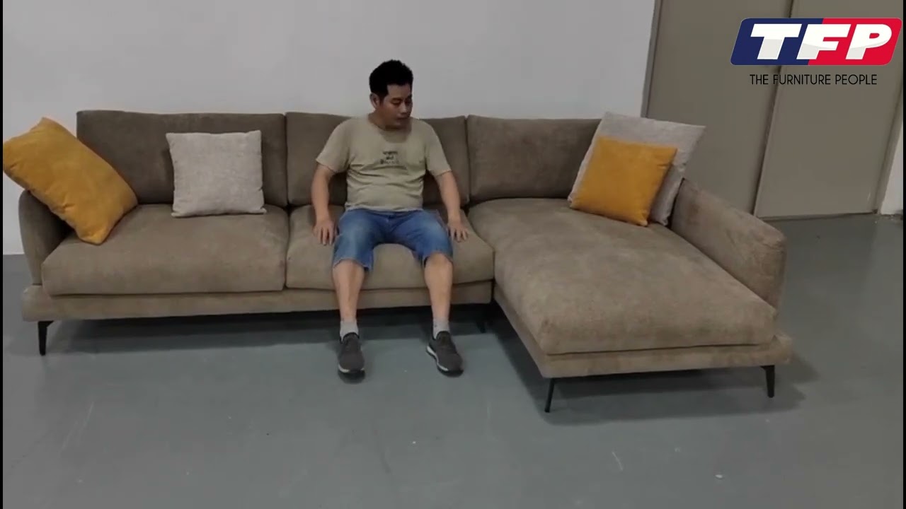 2 Seater Linen Fabric Sofa with Chaise - Owen | The Furniture People