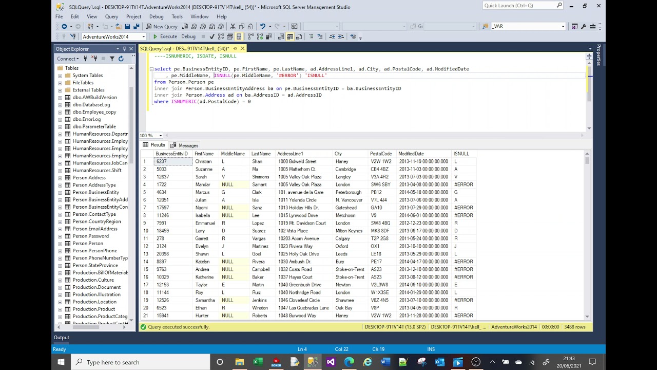 MS SQL tutorial on use of ISNULL, ISDATE and ISNUMERIC functions