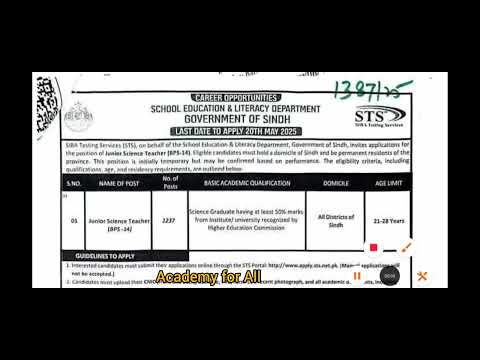 New Teaching Jobs (2025) in Education Literacy Department| Junior Science Teacher| Job advertisment
