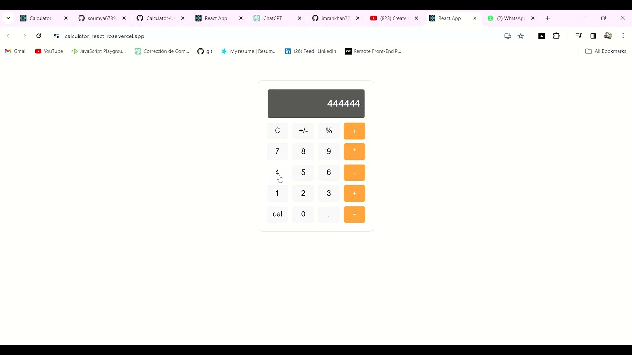 calculator using Reactjs (Coding Ninja React Skill Test 1)