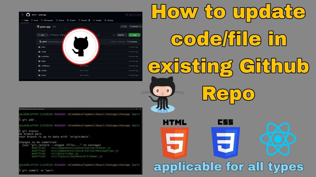 How to update code/file in existing GitHub repository using git bash