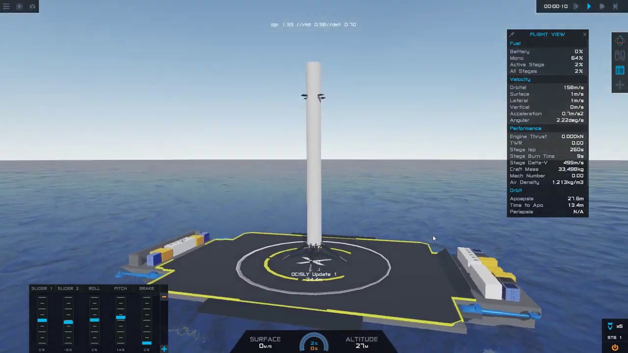 SimpleRockets 2 Falcon9 automatic landing Vizzy program(improved landing burn)