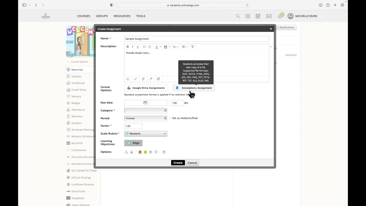 Schoology Assignment with Annotations