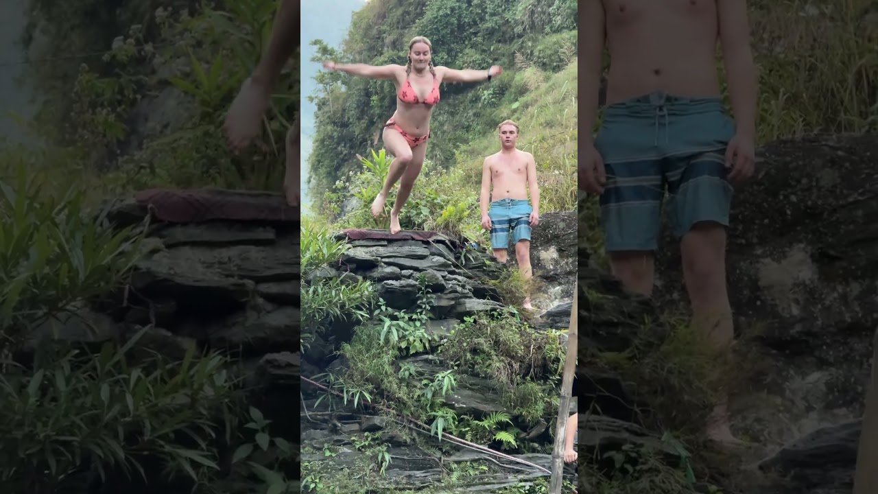 Yellow Bikini Angel Stuns Everyone with a Daring Waterfall Jump #Travel