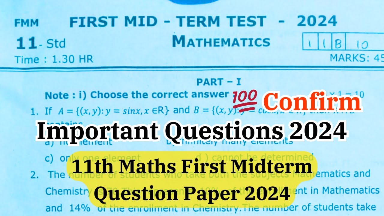 11th maths first mid term question paper 2024 | 11th maths first mid term important questions 2024