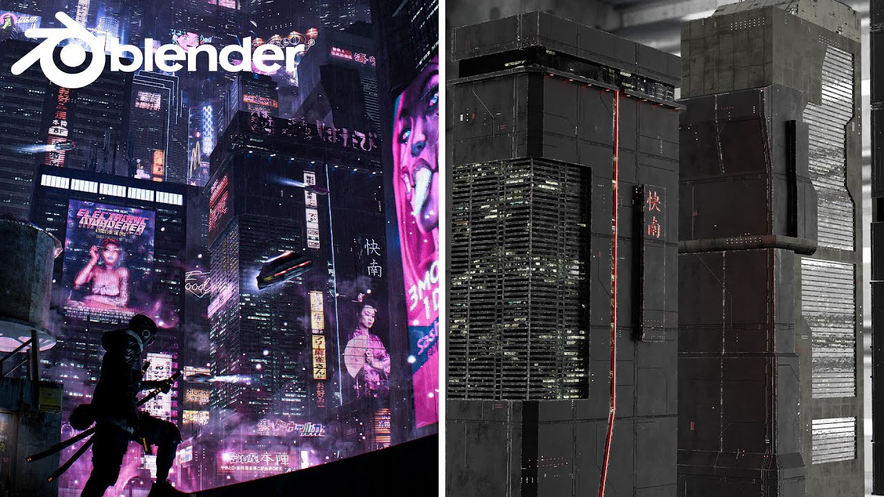 Breakdown on how to make Cyberpunk buildings & Renders in Blender || 6 Building Assets Included