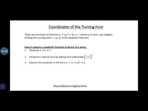 Finding turning point for a quadratic function