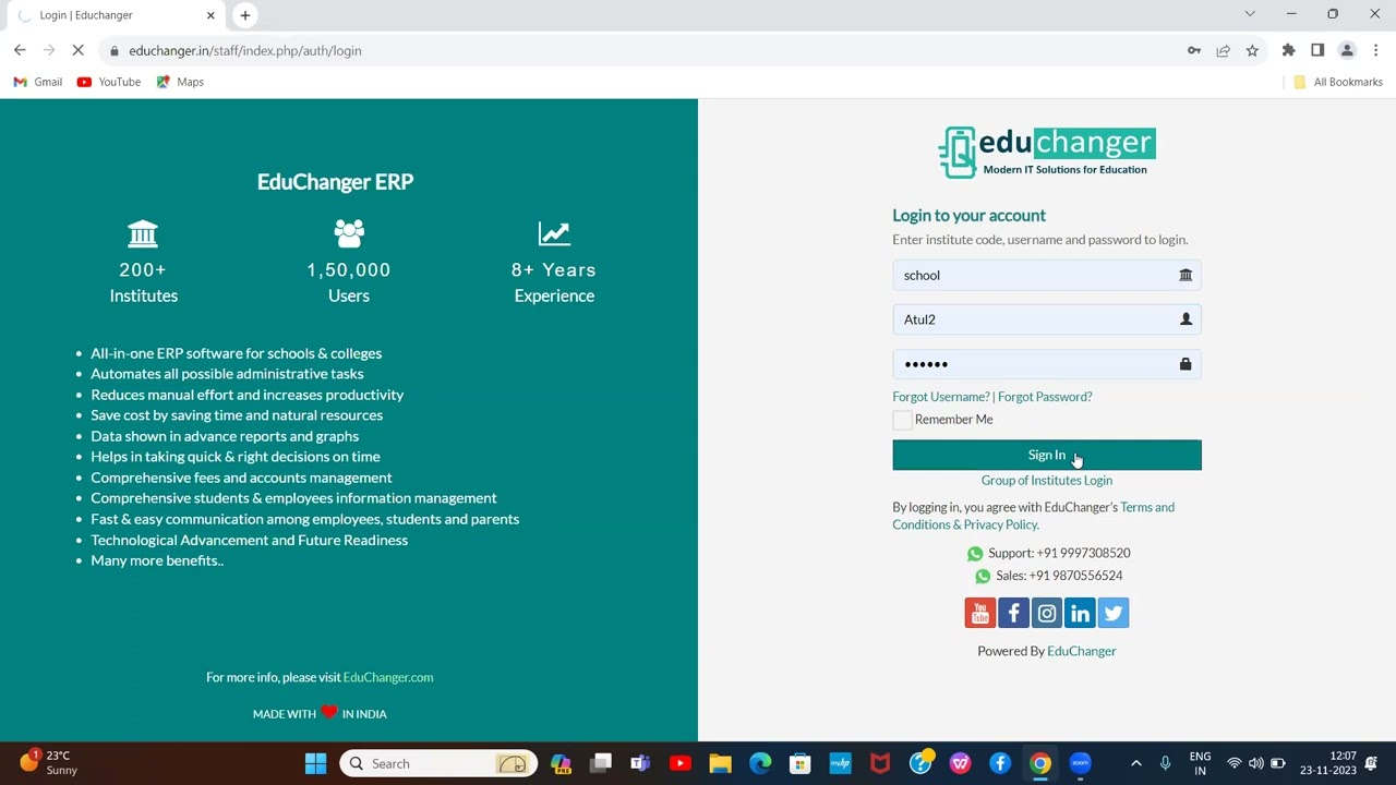 1  Student   Login   Logout   EduChanger ERP   School Management Software   9870556524   99973085201