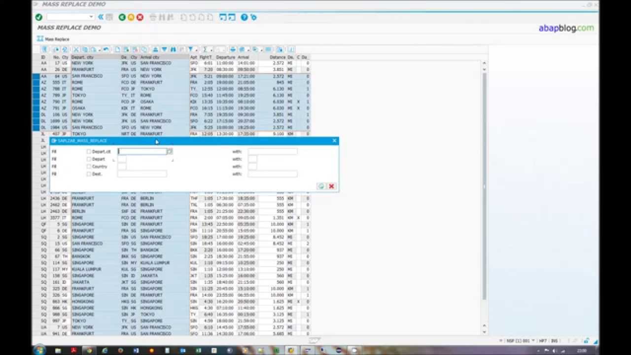 ABAPblog.com: Mass replace function for ALV grid demo