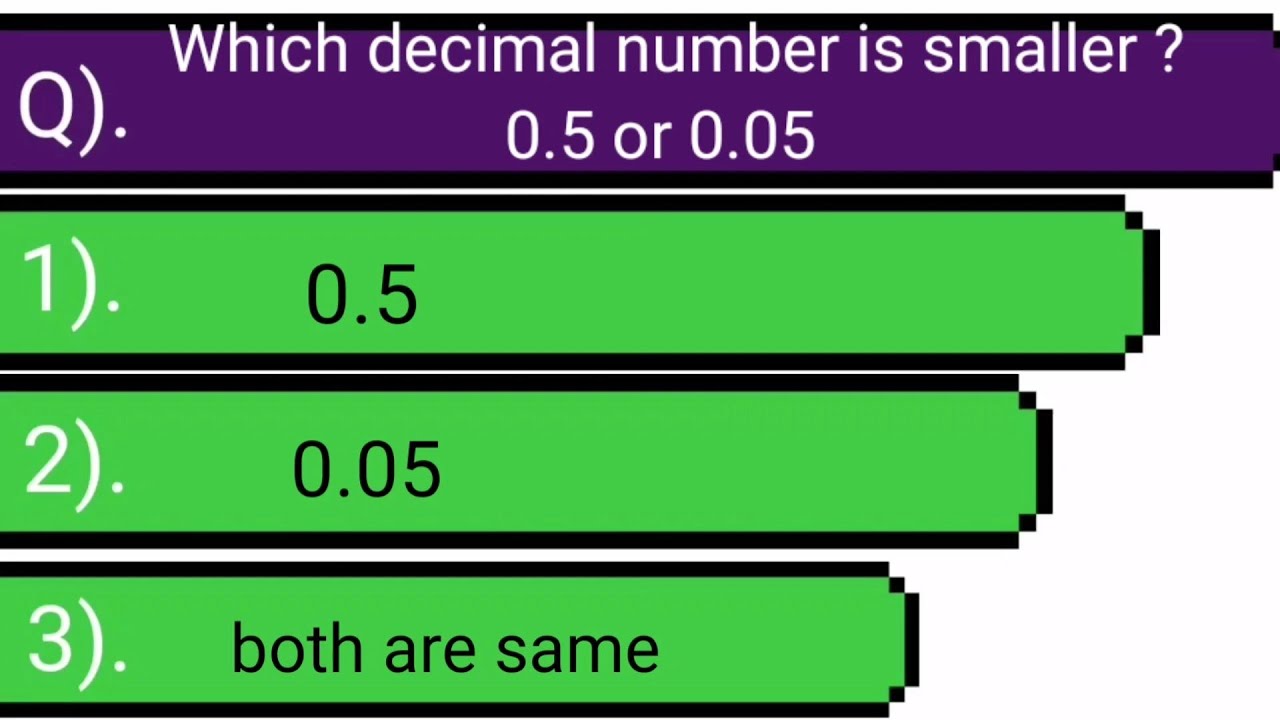 Quiz- Decimals (Which decimal number is greater/smaller?)(class-4,5,6,7,8)