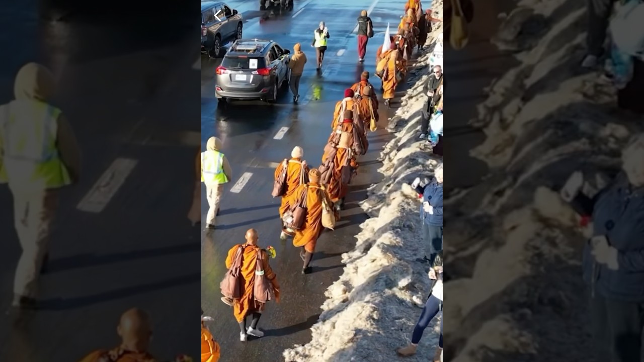 Walk for Peace Overhead Drone View View with Reflection From Venerable Bhikkhu Pannakara