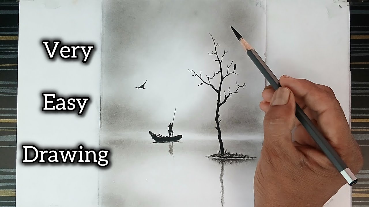 Pencil drawing of landscape scenery with easy ways.