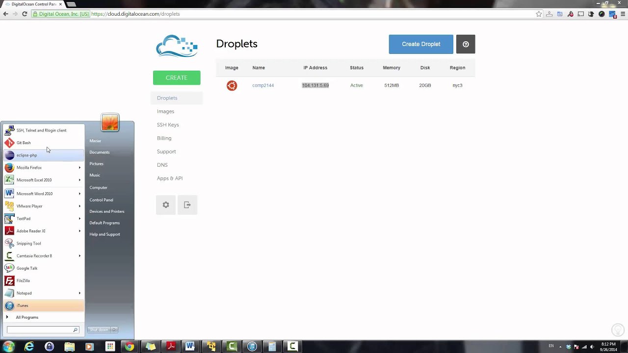 Digital Ocean, Installing Ubuntu and Apache
