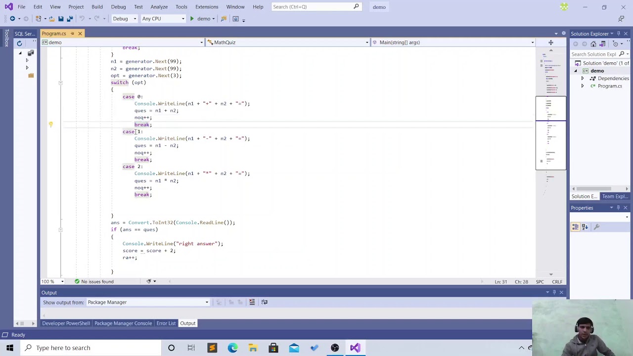 MathQuiz Application in C#
