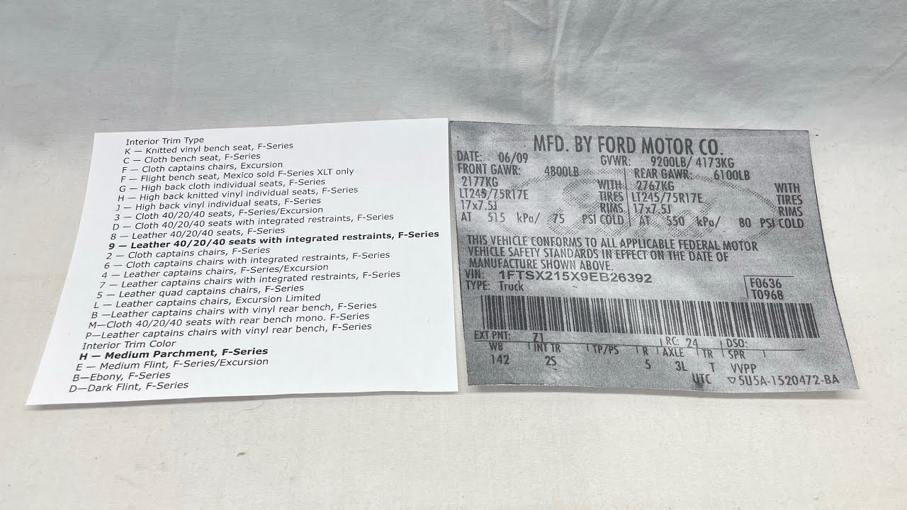 How to find your ford interior color trim code / exterior paint code w/ chart on interior trim