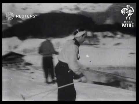 Tyrone Power and Linda Christian seen skiing in Austria (1949)