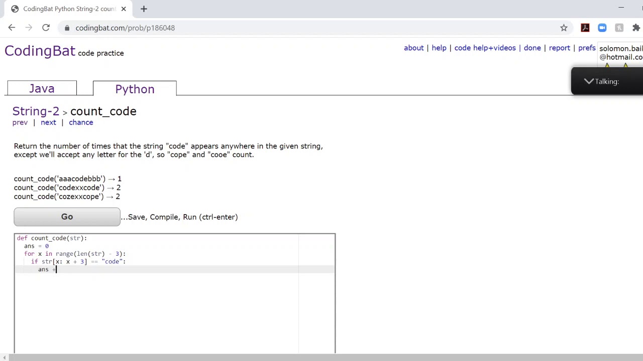 String-2 (count_code) PythonTutorial || Codingbat.com