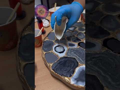 Made a Faux Agate table top for my house.. #resin #resinart #viralreels #resintable