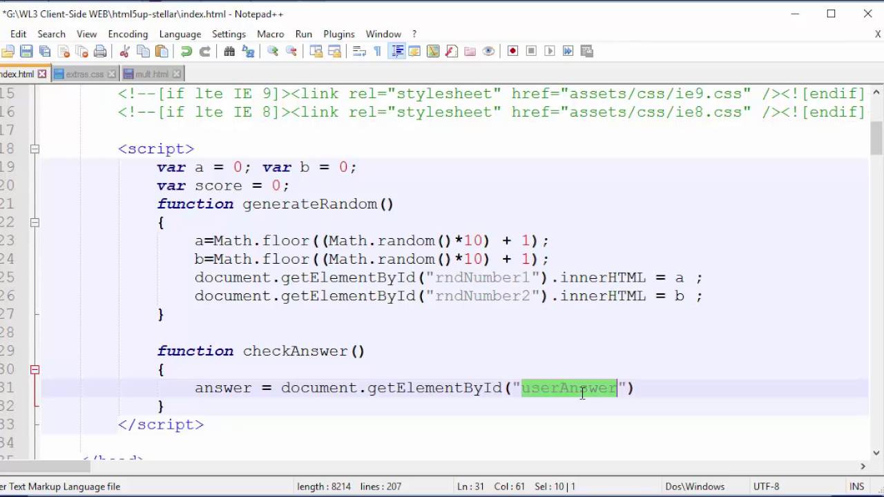 Web: Creating a simple multiplication test using JavaScript