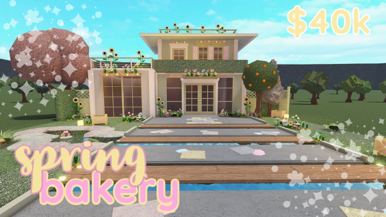 building a spring bakery w/ VOICE || bloxburg build
