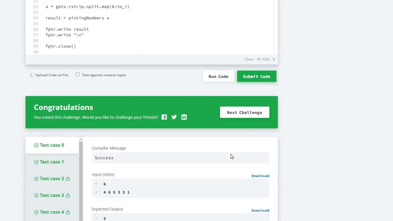 PICKING NUMBERS SOLUTION - RUBY - HACKERRANK