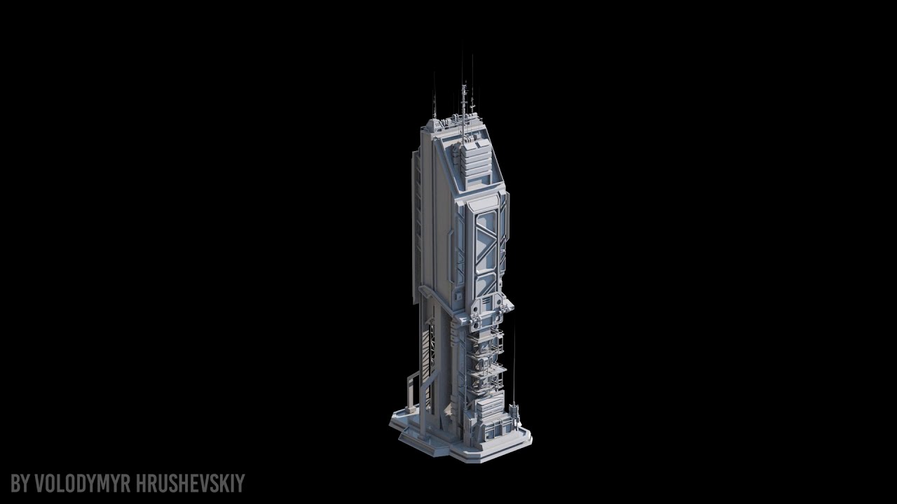 Low - poly 3D Sci - fi building - Tower - Skyscraper