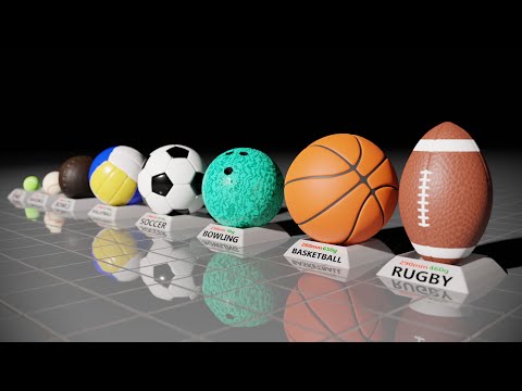 Sport balls size for different sports. Comparison in 3D