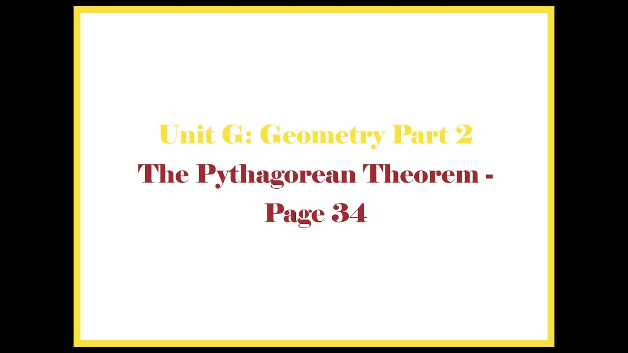 Unit G 4 Pythagorean Theorem - Mr. Morgan's Math Help