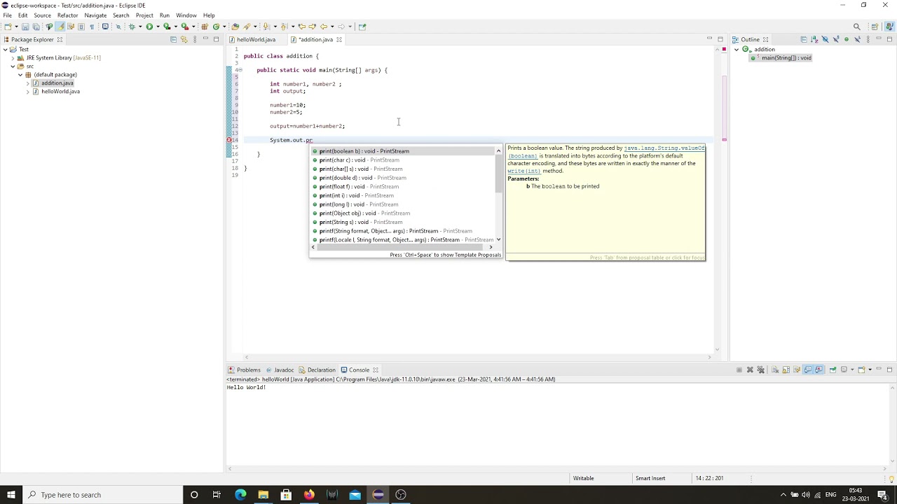 Java Program To Add 2 Numbers
