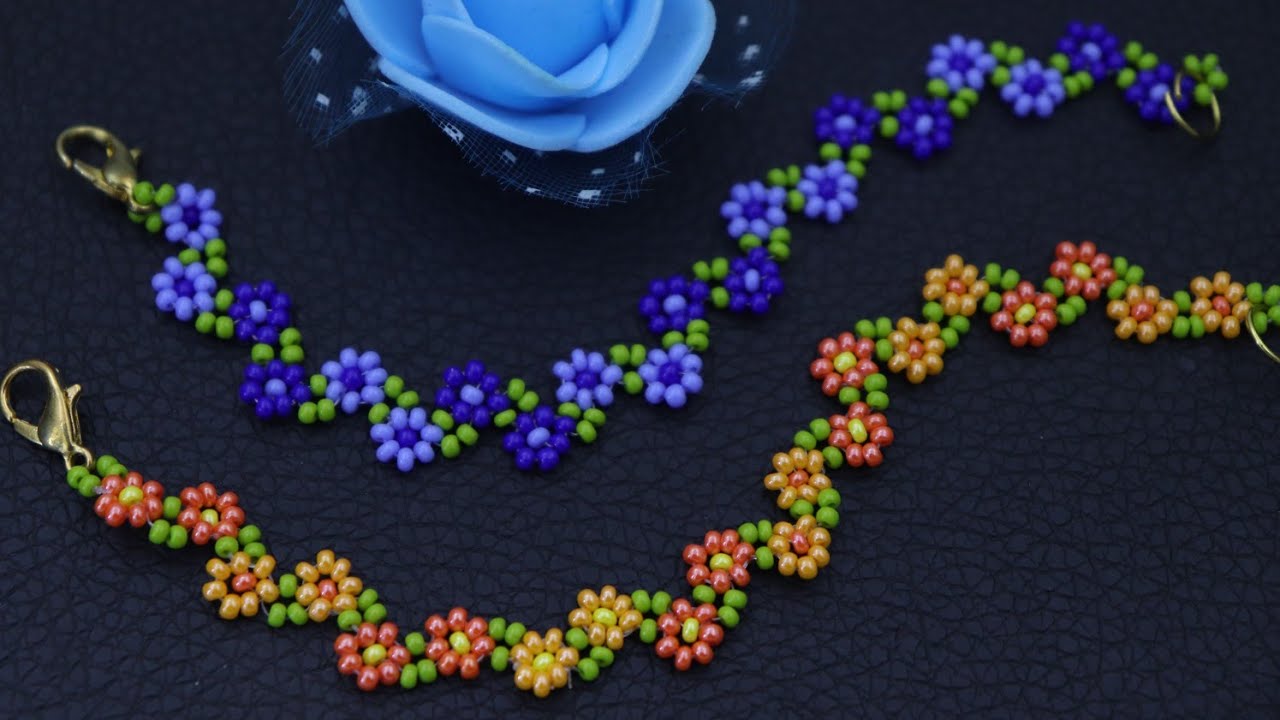 Beaded Zigzag Daisy Chain Bracelet Tutorial//Flower Bracelet Tutorial// How To Make Beaded Bracelet