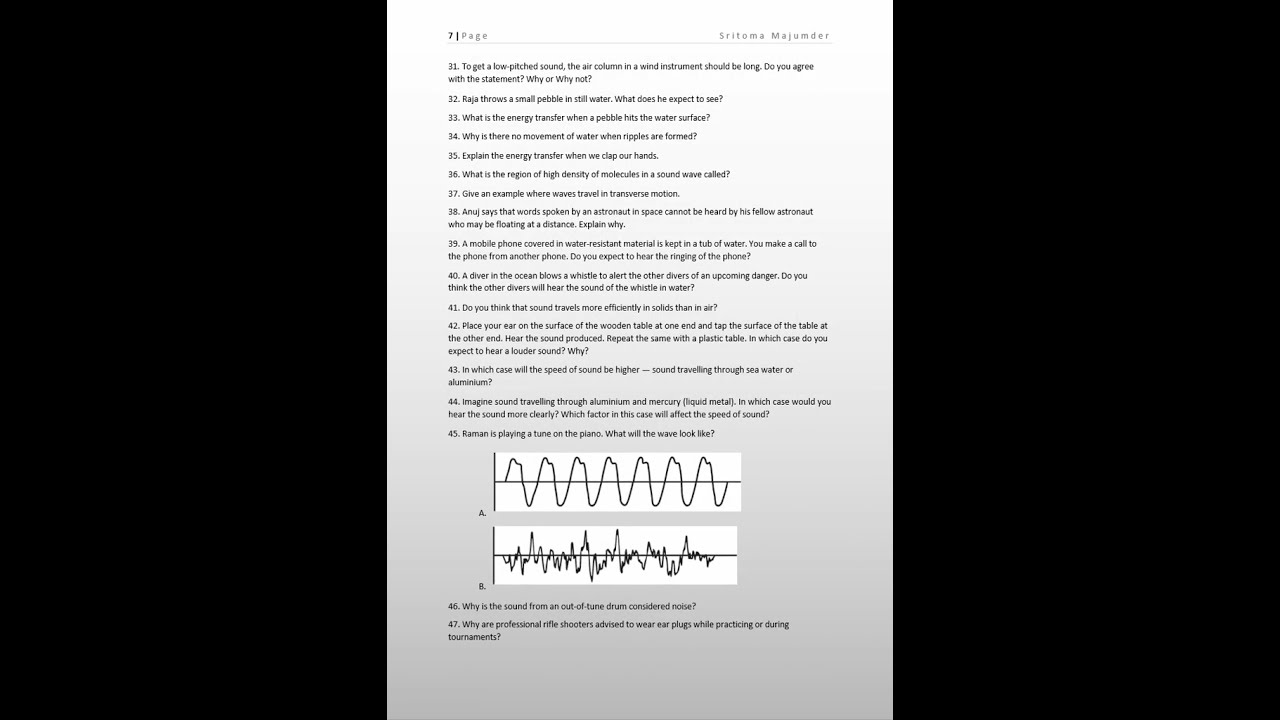 CBSE Grade 8 Physics Sound Neptune Science Extra Questions Worksheet