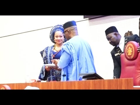 Watch Senators Admire The Charming Natasha Akpoti As Akpabio Swears Her In As Kogi Central Senator