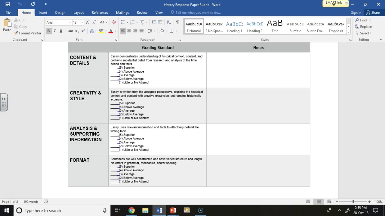 Essay Test Grading Rubric