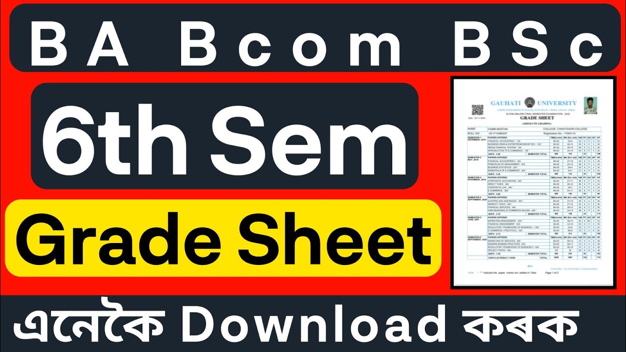 6th Sem Grade Sheet Download BA Bcom BSc Guwahati University | 6th Sem Result