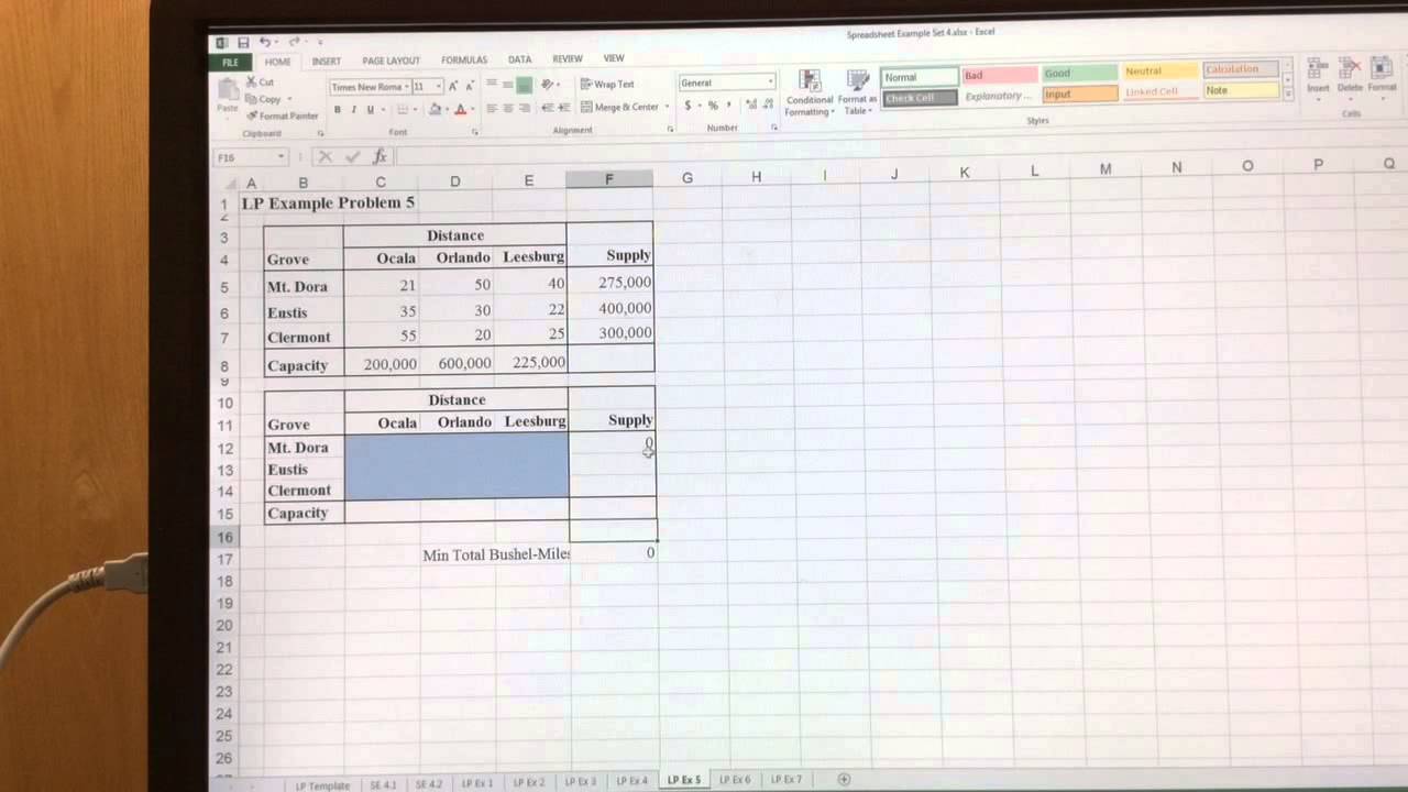 Chapter 4.4 Example LP 4- solving in Excel