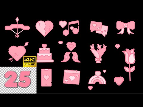 25 high quality animated love icons | transparent background, alpha channel