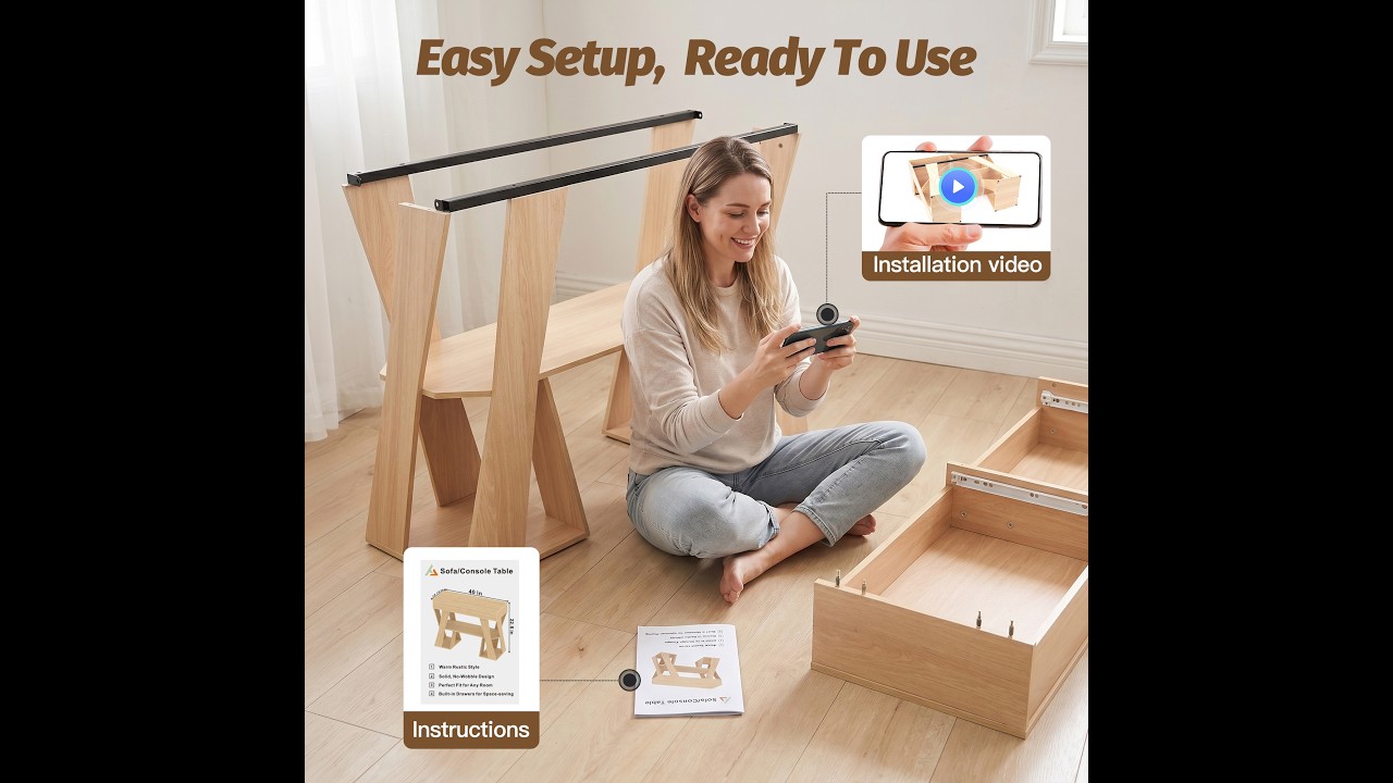 HOMELA ST-02 Wood Console Table : Easy Assembly Guide for Light Oak Entryway Console Table