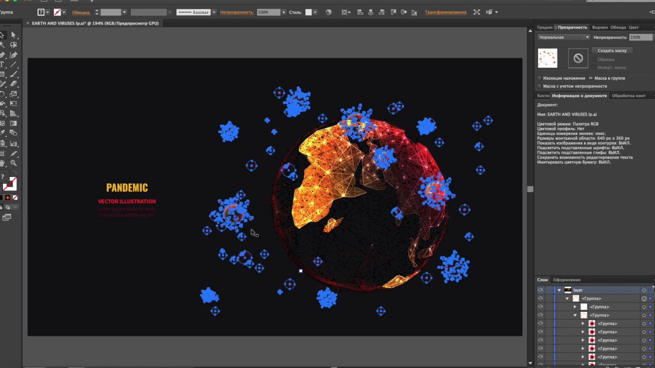 Coronavirus 2020. COVID-19 and Earth on black background. Stock vector low poly illustration.